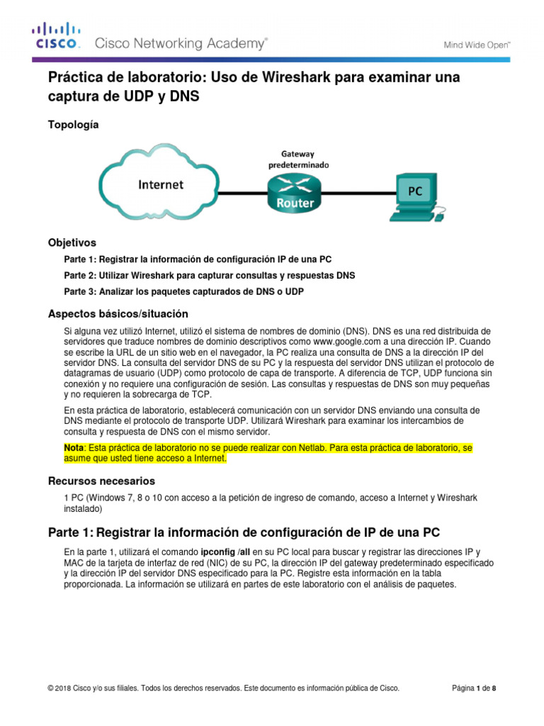 Guía Wireshark: Captura UDP y DNS | PDF | sistema de nombres de dominio | Protocolos de internet