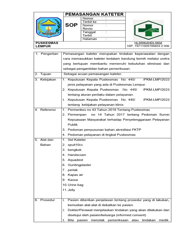Sop Pemasangan Kateter 2023 1 | PDF