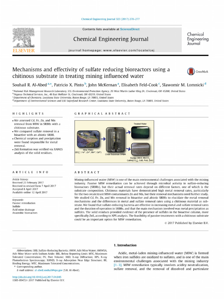 Mechanisms and Effectivity of Sulfate Reducing Bioreactors Using A ...