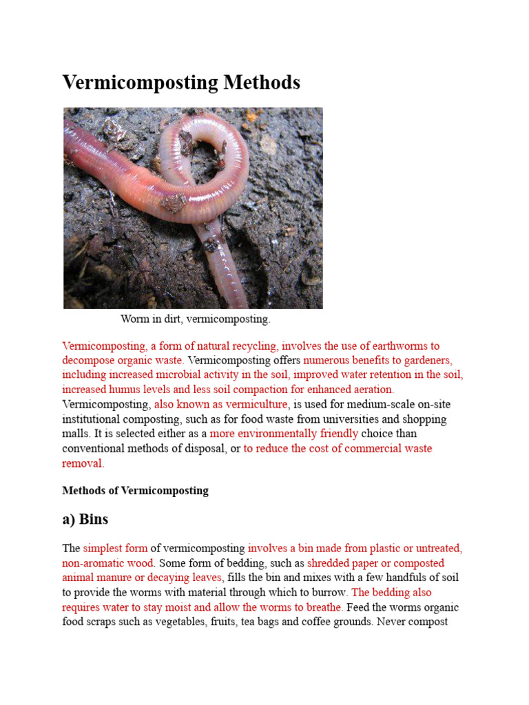 Vermicomposting Methods | PDF | Compost | Agroecology
