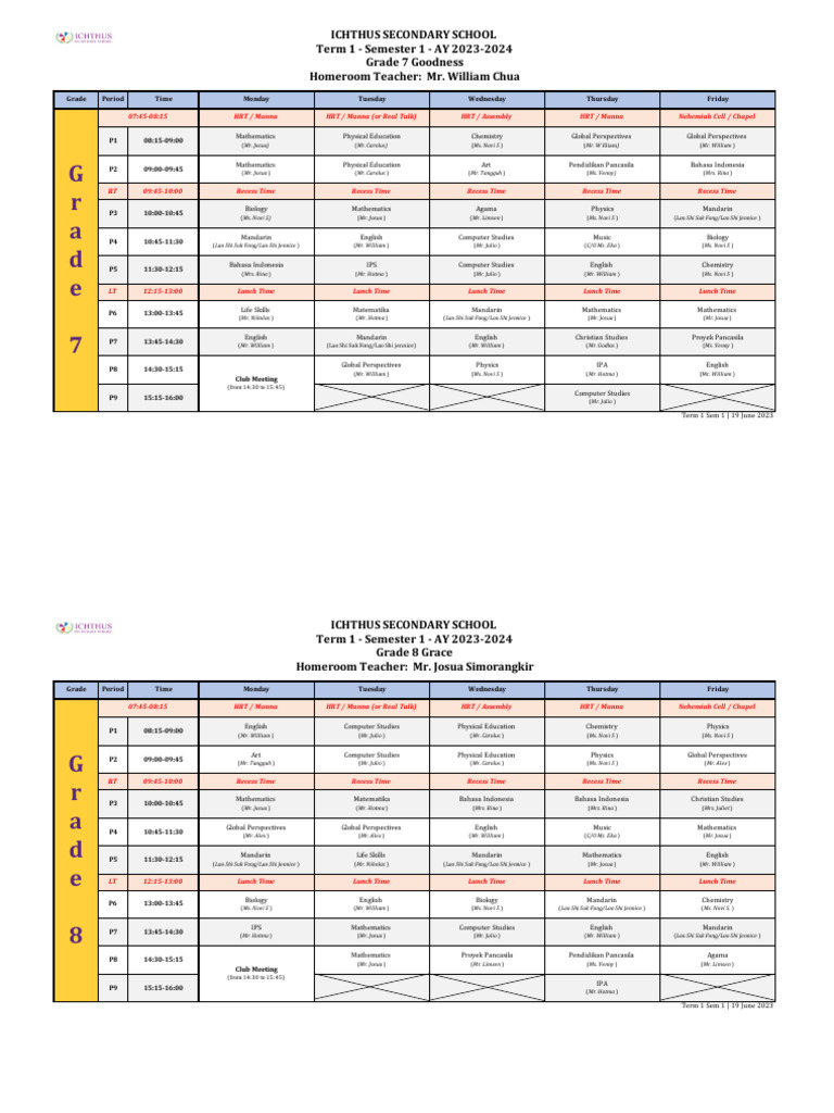 IW Secondary Class Timetable Term 1 2023-2024 - 230815 - 154844 | PDF | Science