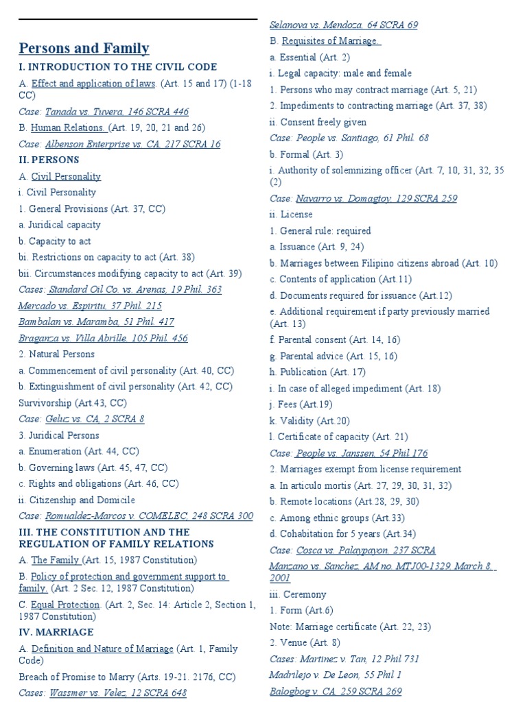 Persons and Family REVIEWER | PDF | Legal Personality | Marriage