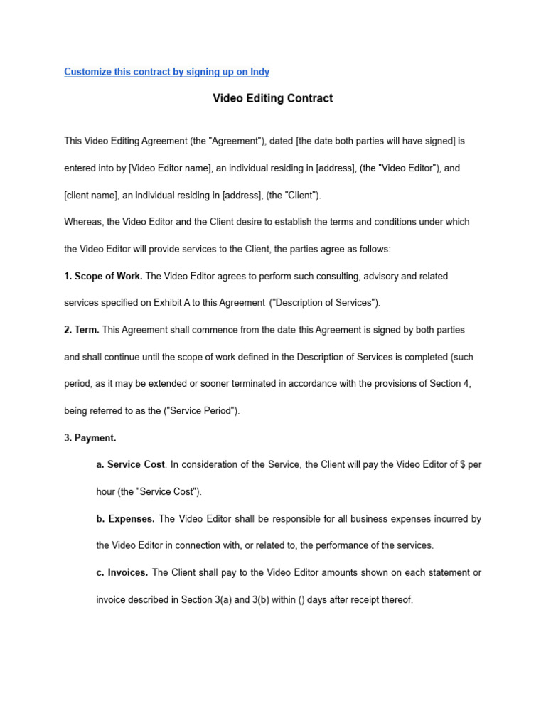 Video Editing Contract Template Indy 649c1ea5e7 | PDF | Trade Secret ...