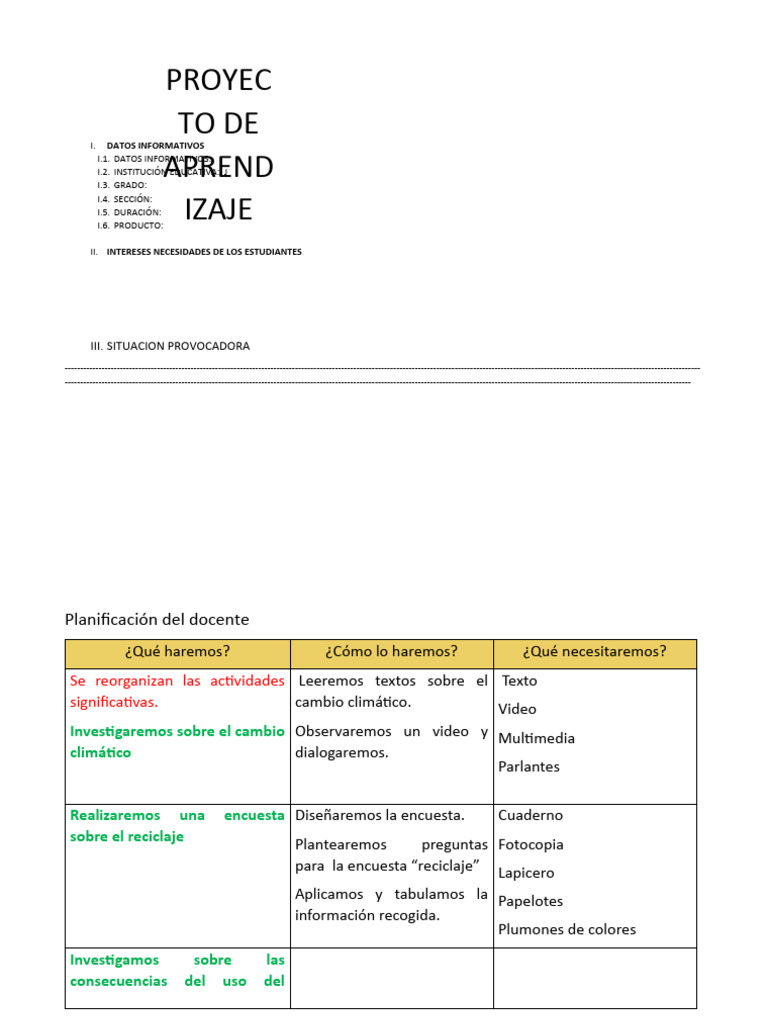 MODELO PROYECTO | PDF | Aprendizaje | Evaluación