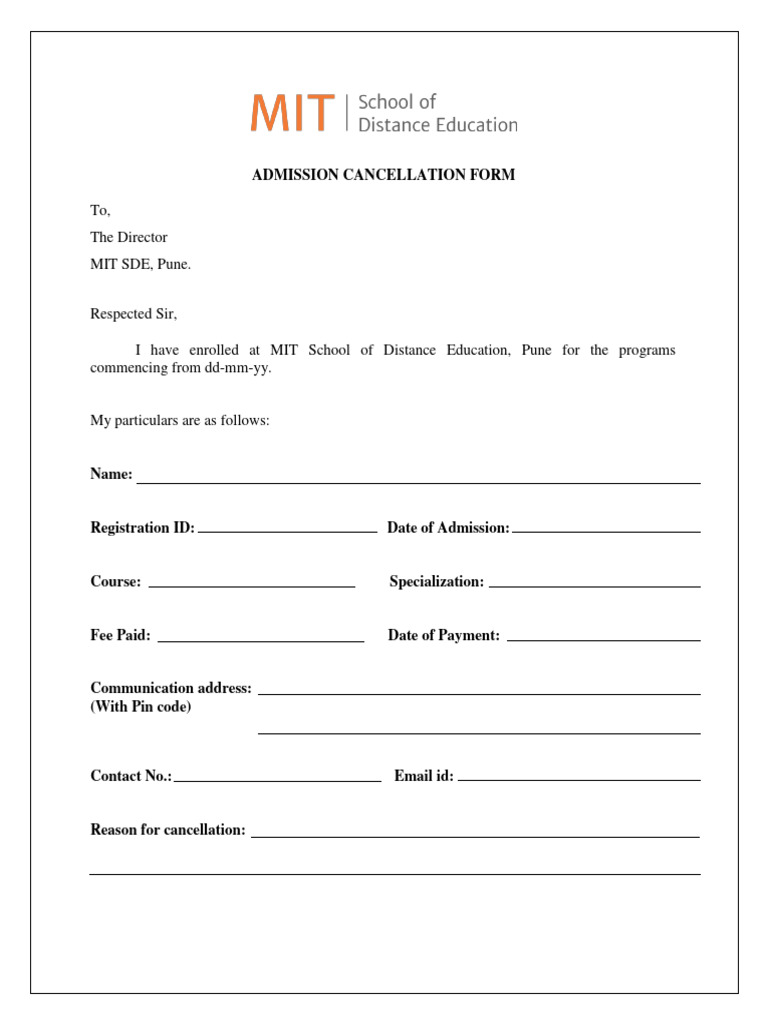 Admission Cancellation Form | PDF