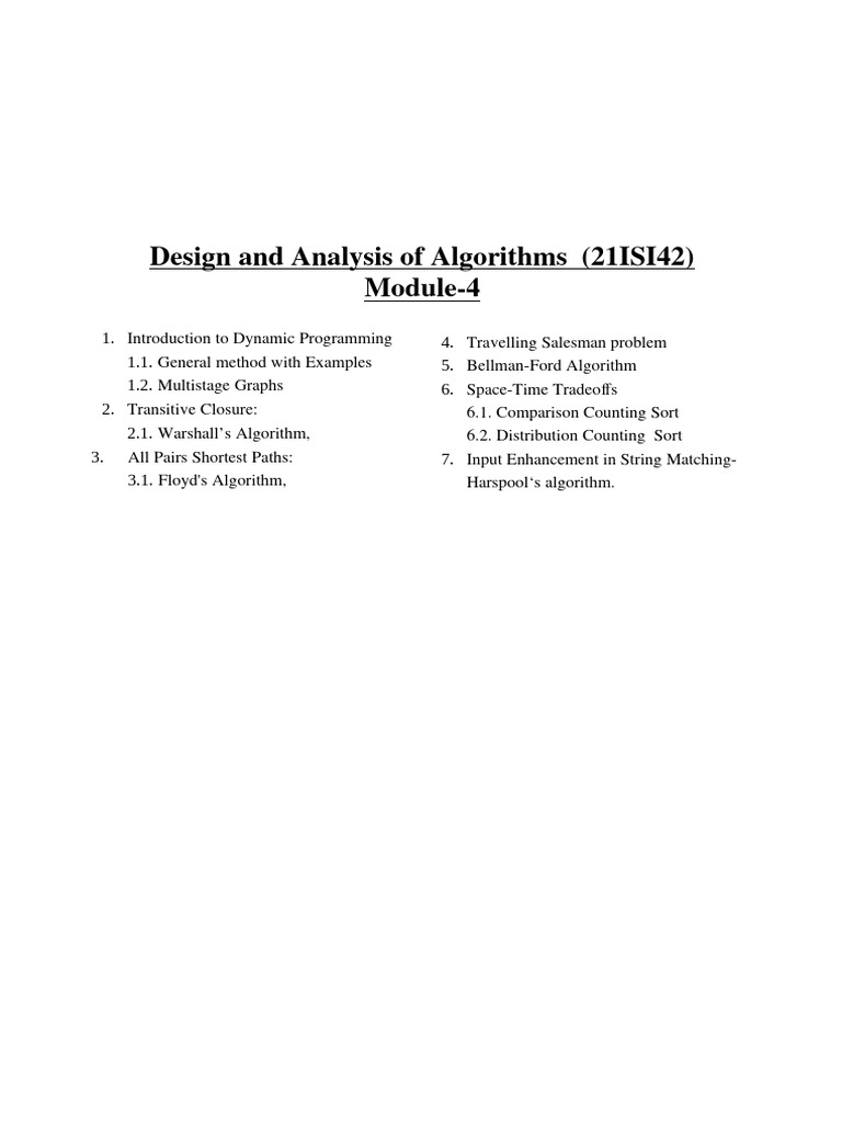 Daa Module 4.1 | PDF | Dynamic Programming | Algorithms And Data Structures