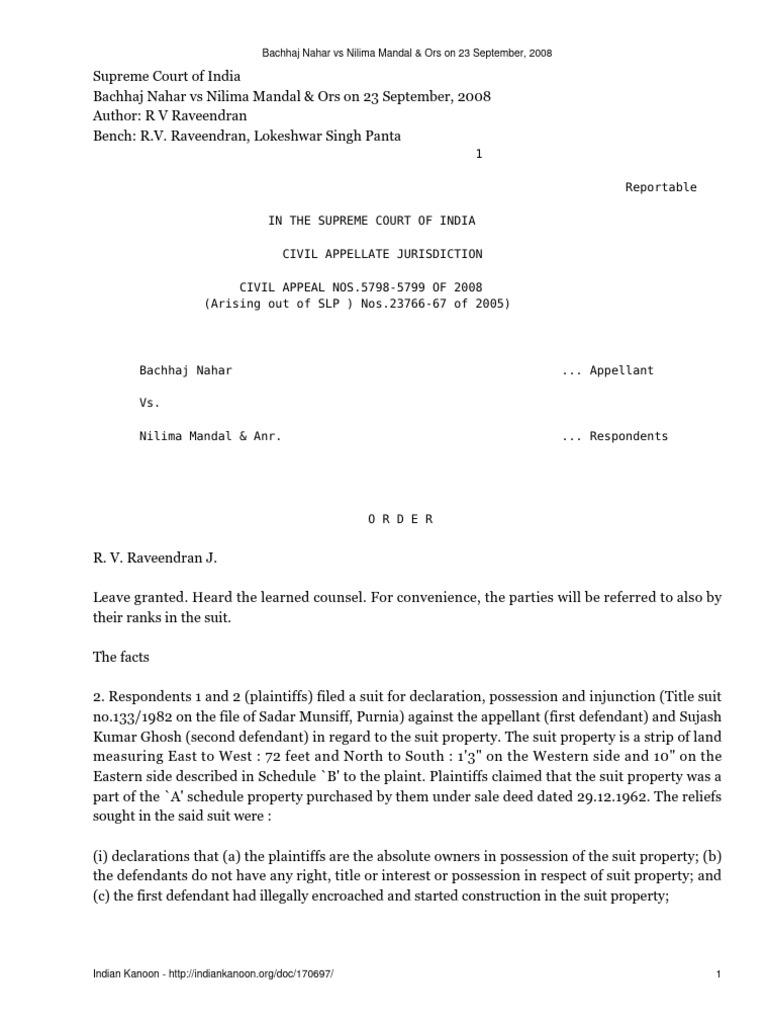 Bachhaj Nahar Vs Nilima Mandal | PDF | Lawsuit | Easement