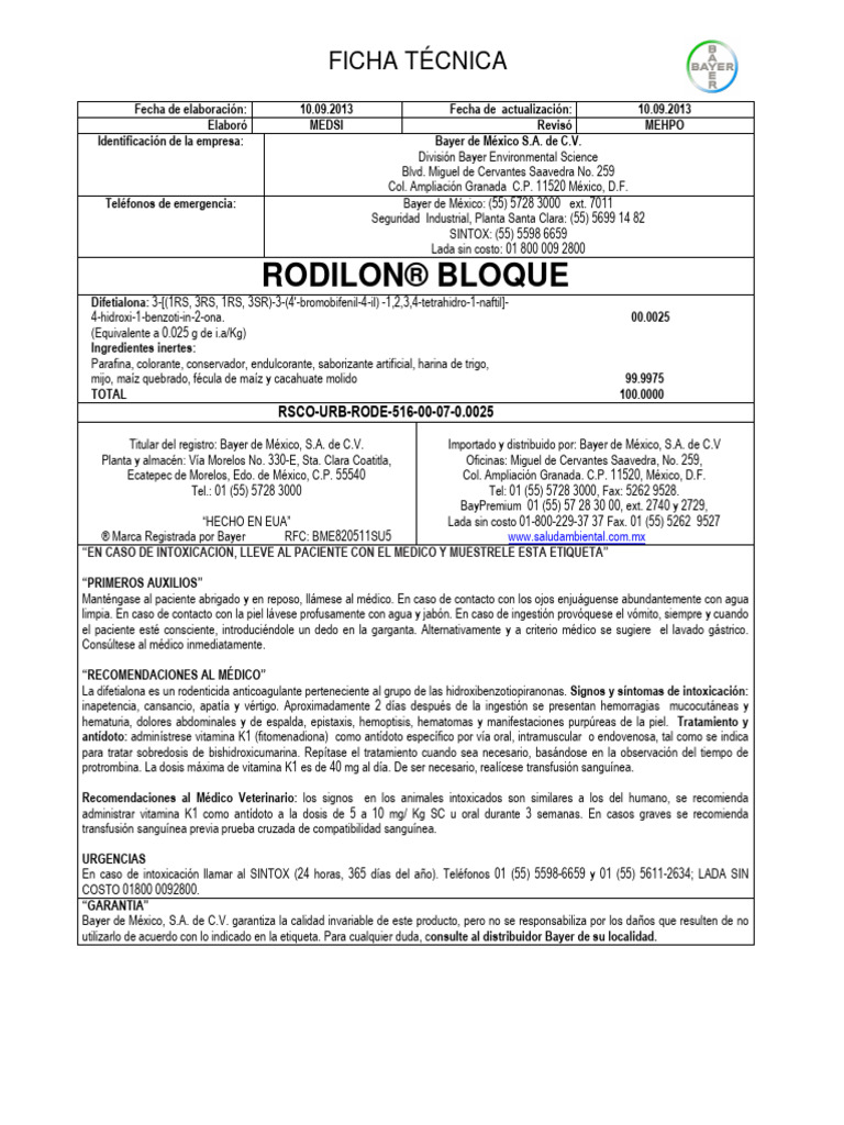 Ficha Tecnica Rodilon Bloque | PDF