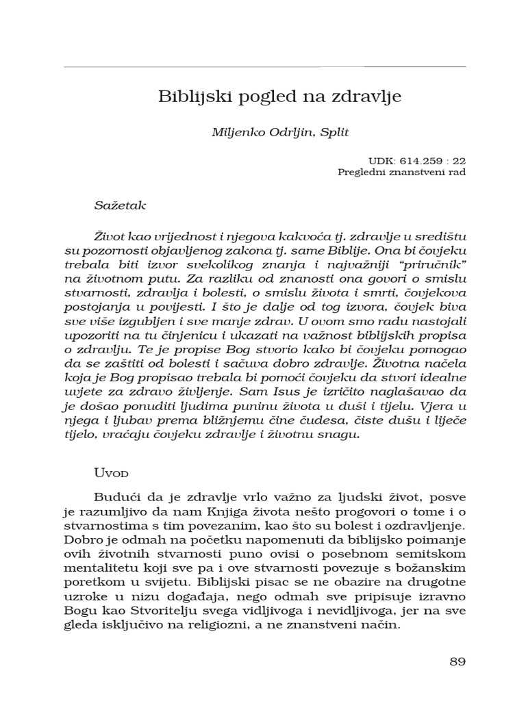 Biblijski Pogled Na Zdravlje | PDF
