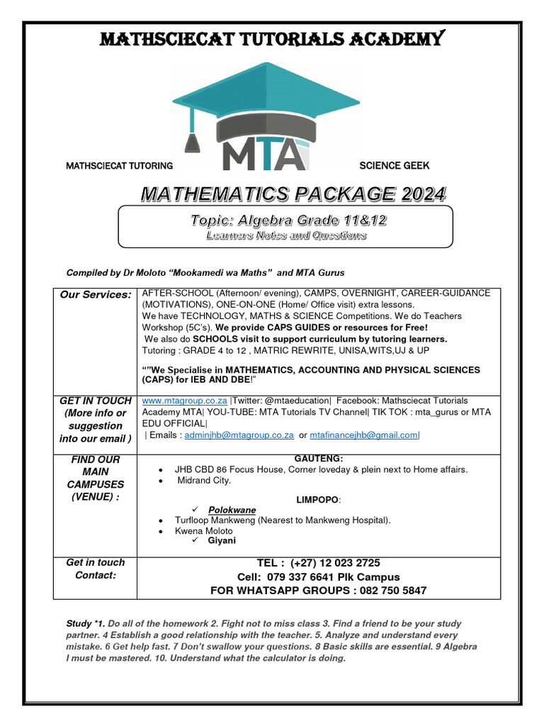 MTA Math & Science Tutoring Services | PDF | Numbers | Algebra