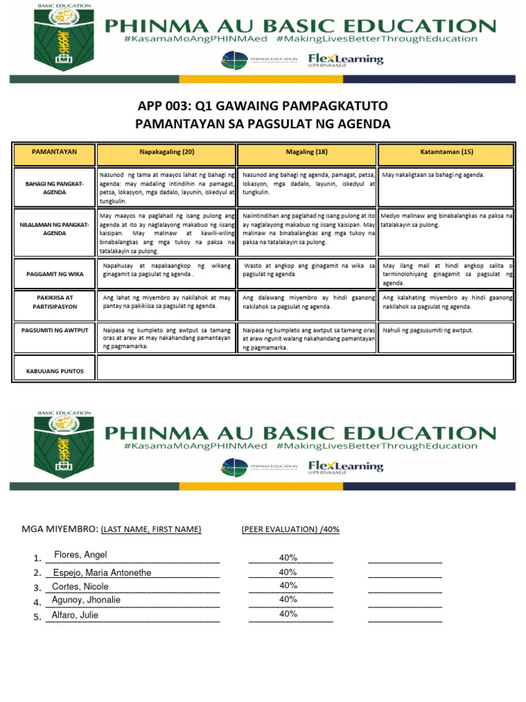 APP 003_ Q1 PAMANTAYAN SA PAGSULAT NG AGENDA | PDF