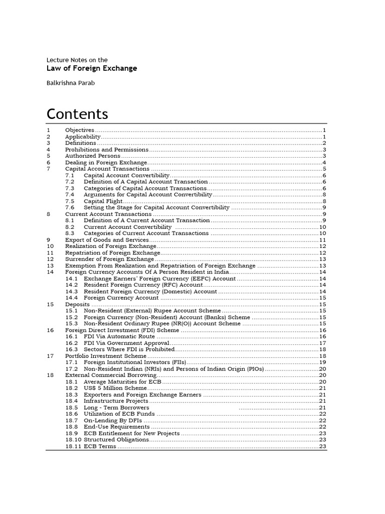 Notes On Fema by MR Parab | PDF | Capital Account | Reserve Bank Of India