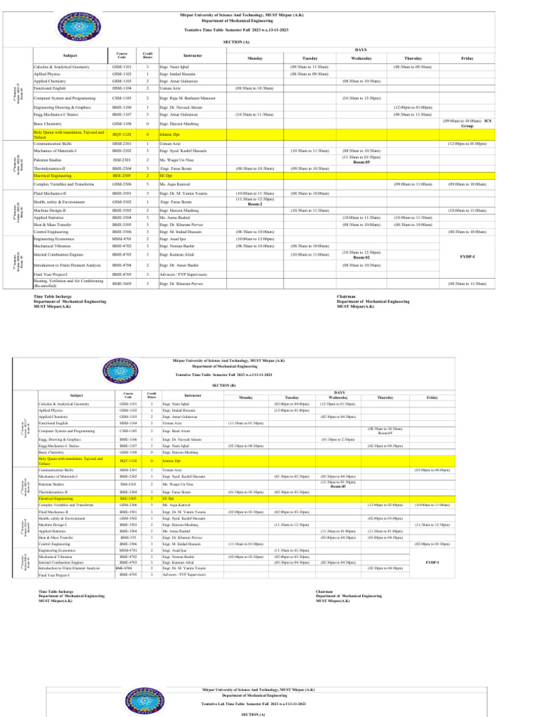 New Timetable | PDF | Engineering | Physical Sciences