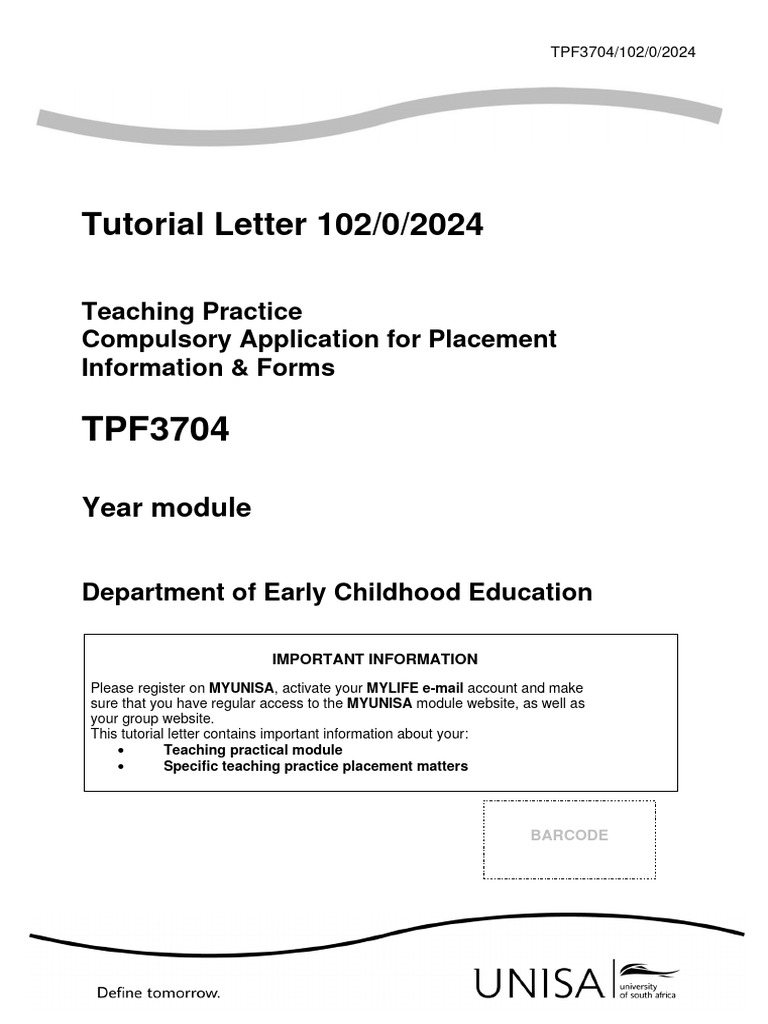 Tutorial Letter 102 - TPF3704 | PDF | Teachers | Mentorship