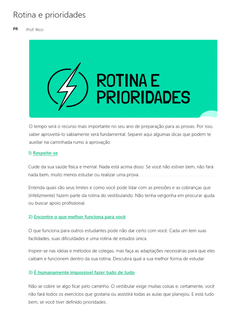 Extensivo Live Rotina e Prioridades - Prof Ricci | PDF | Carreira e Crescimento