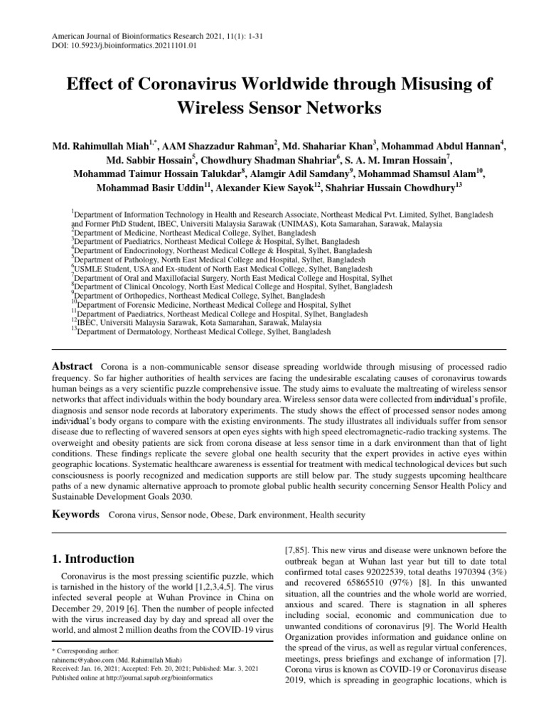 Coronavirus, Sensor Node Wban | PDF | Body Mass Index | Wireless Sensor Network