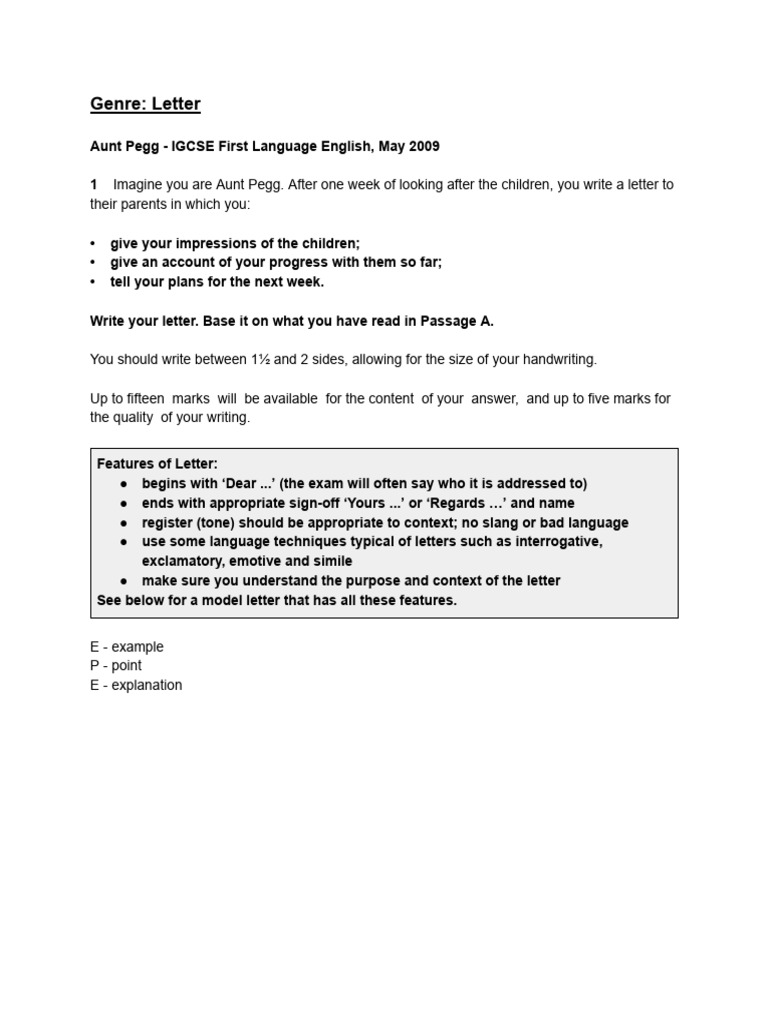 Letter Genre - Q1 Aunt Pegg May 2009 | PDF | Behavioural Sciences ...