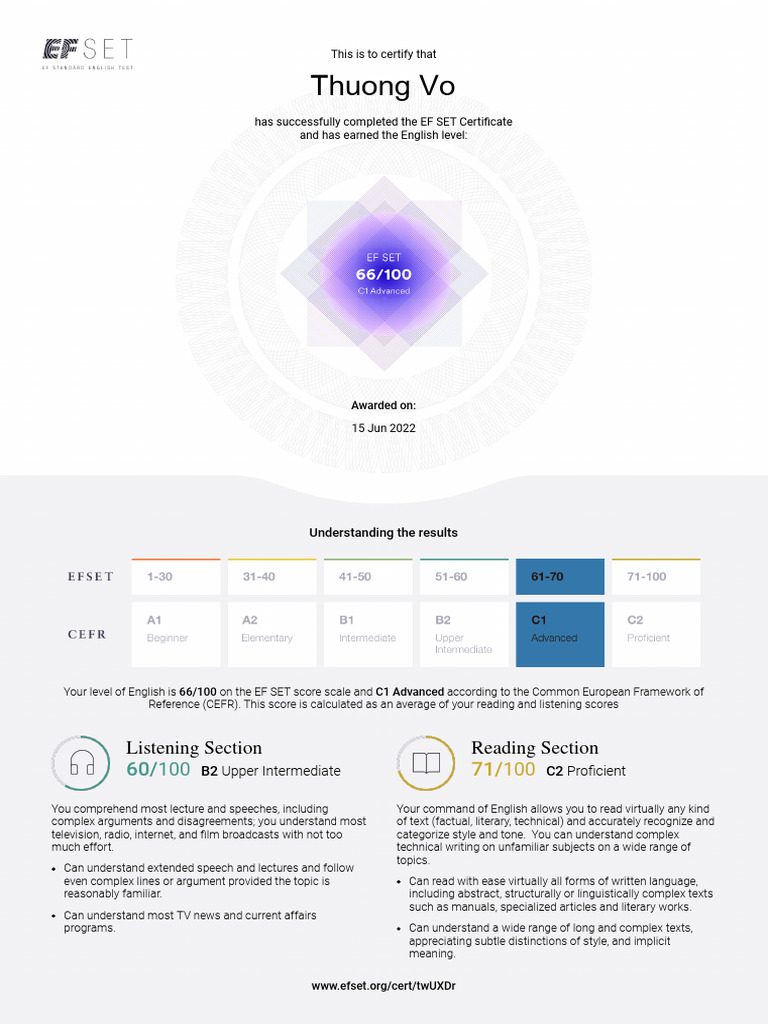 EF SET Certificate | PDF