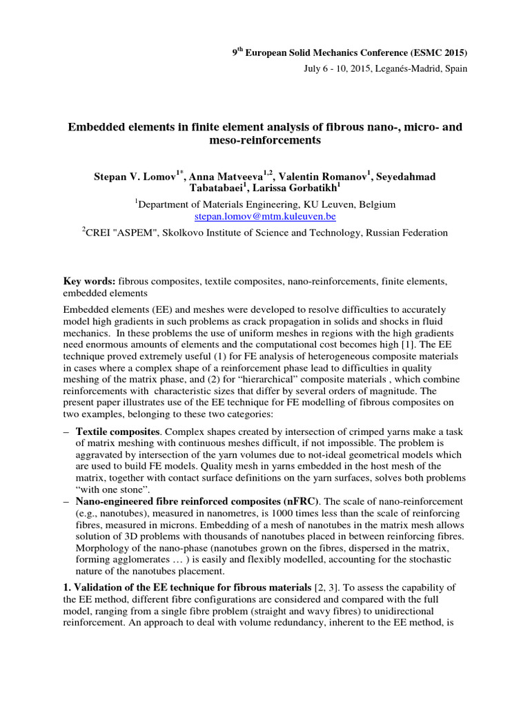 Embedded Elements in Finite Element Analysis of Fibrous Nano-, Micro - and | PDF | Composite ...