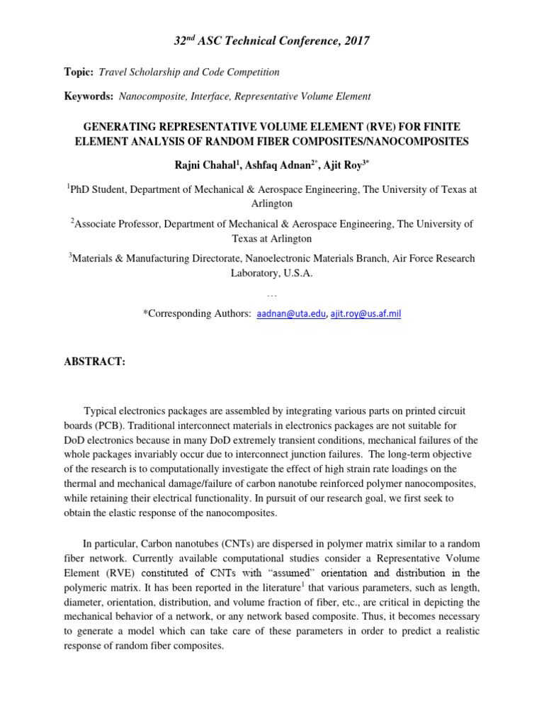 Generating Representative Volume Element (Rve) For Finite Element ...