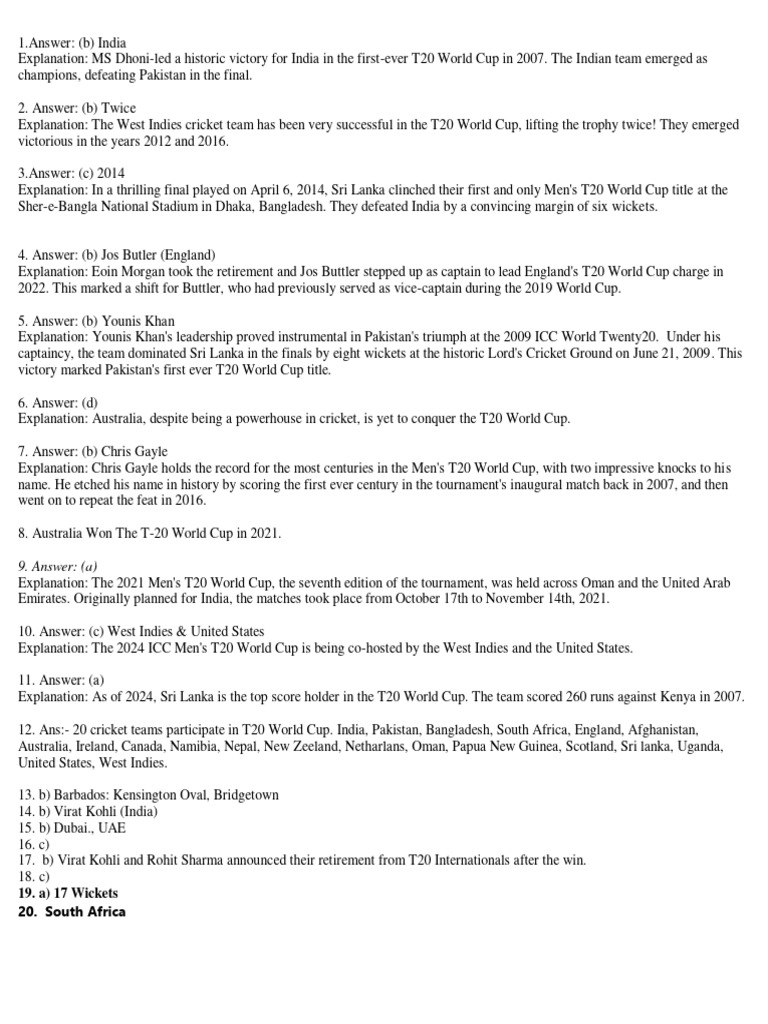 T20 World Cup Winners and History | PDF | Athletic Sports | Cricket ...