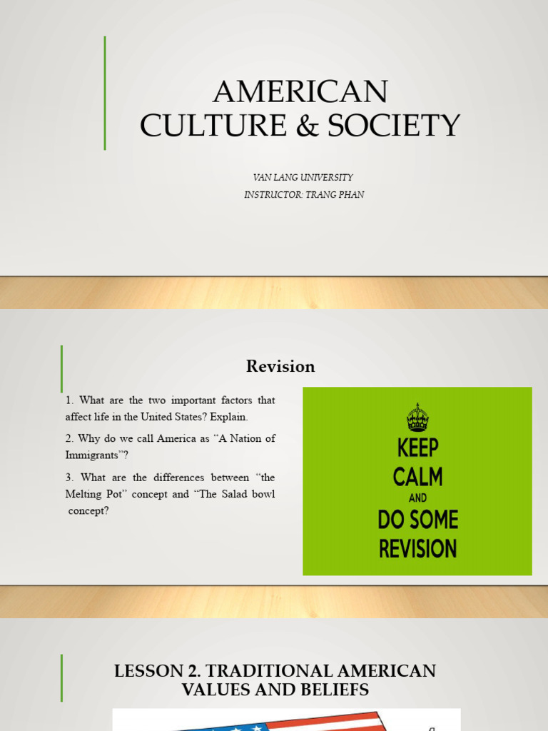 Lesson 2 Traditional Values and Beliefs | PDF | American Dream ...