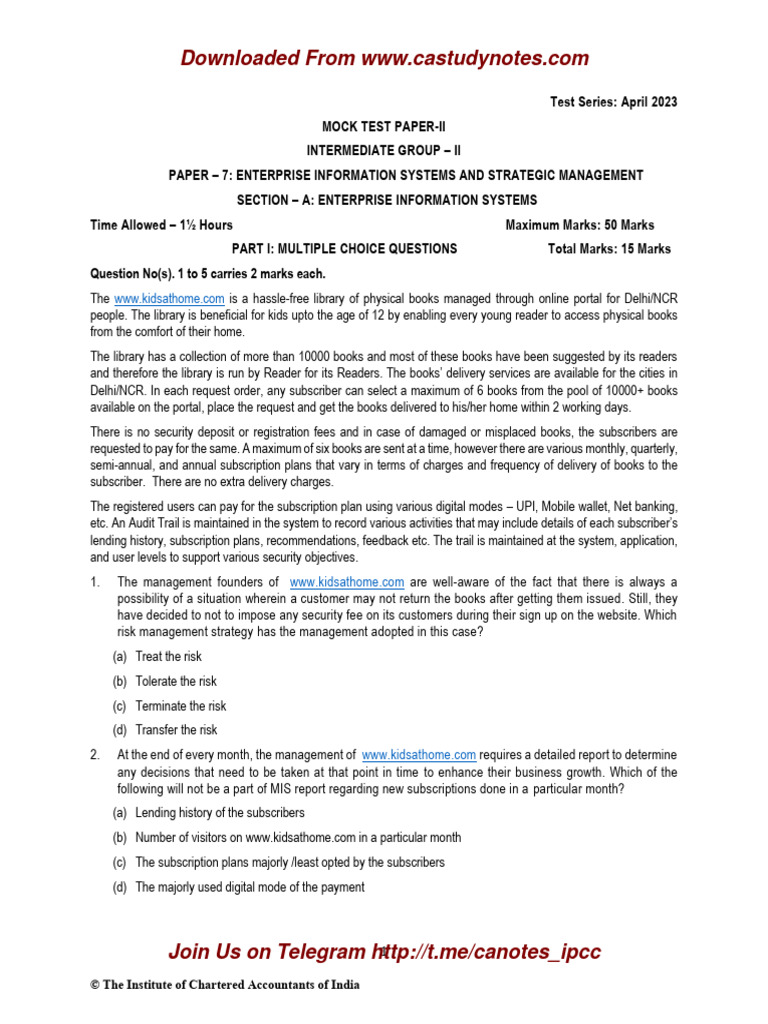 CA Inter MTP II - EIS & Strategic Management | PDF | Liquid Crystal Display | Subscription ...