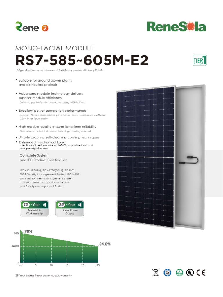 RS7-585 605M (182-156 Mono-Facial Module) - 1 | PDF | Electronics | Manufactured Goods