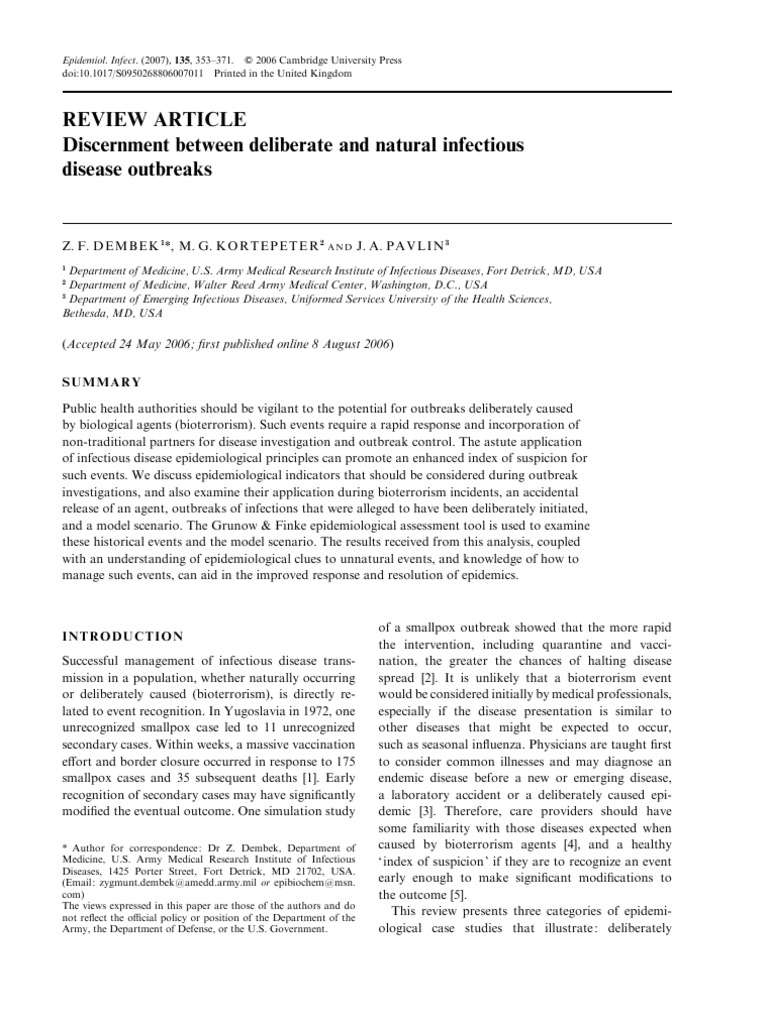 Discernment Between Deliberate and Natural Infectious Disease Outbreaks ...