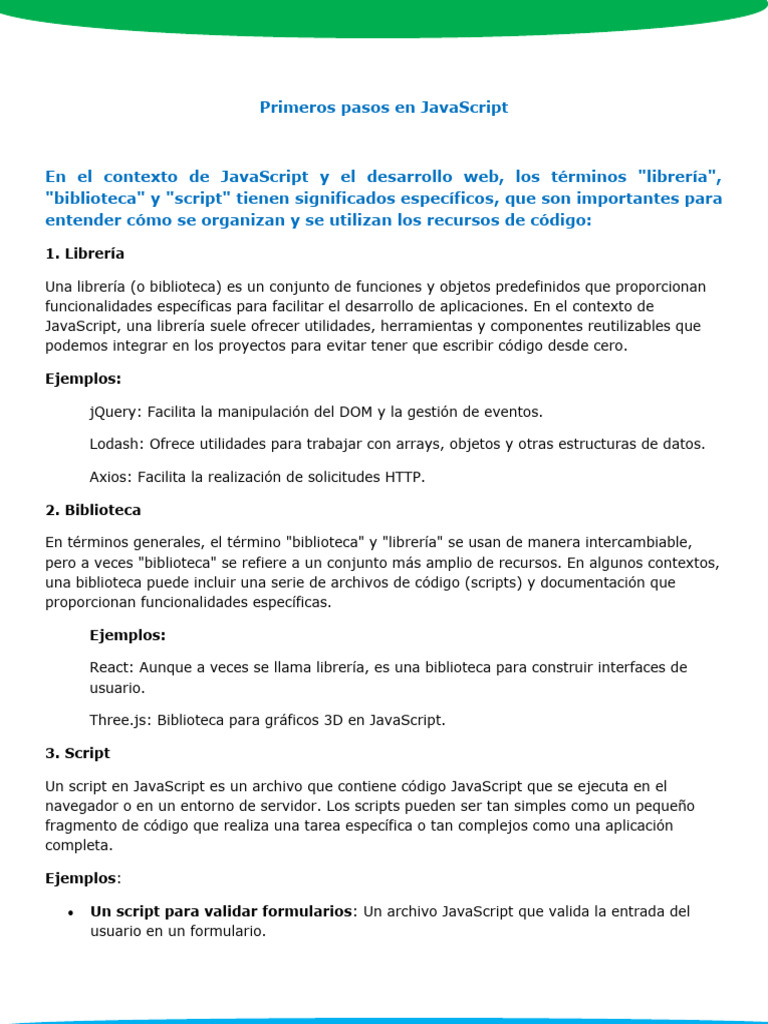 Primeros Pasos en JavaScript | PDF | Script Java | Lenguaje de escritura Primeros Pasos en JavaScript | PDF | Script Java | Lenguaje de escritura