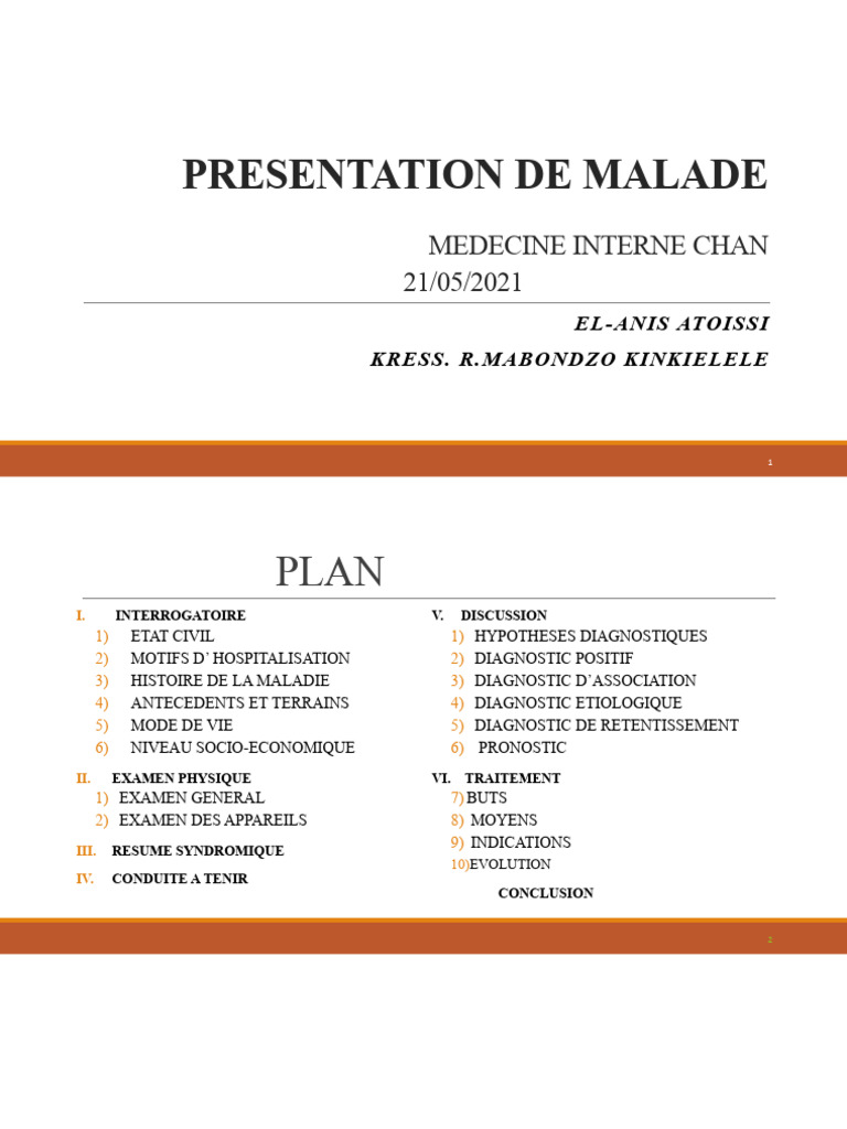 Presentation de Malade Mi Chan | PDF | Spécialités médicales | Médecine clinique