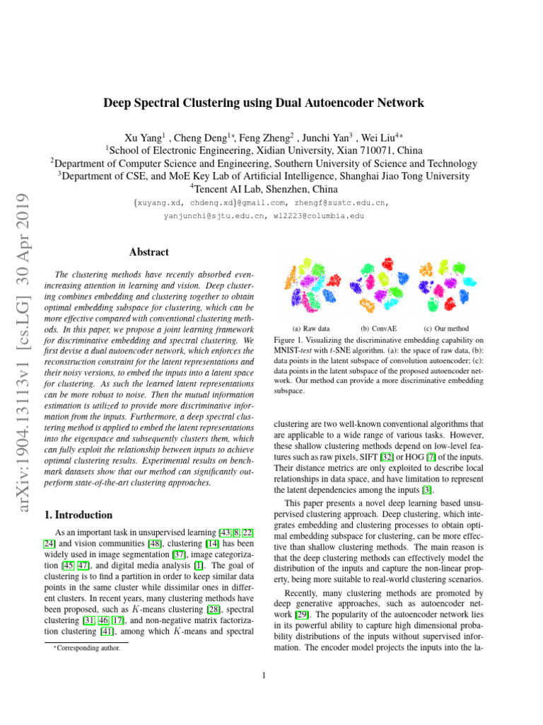 Dual Autoencoder Clustering Pdf Cluster Analysis Statistical