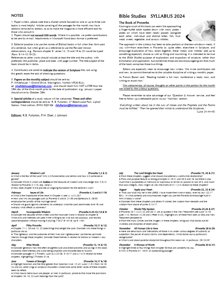 2024 Bible Studies Syllabus | PDF | Book Of Proverbs | Bible