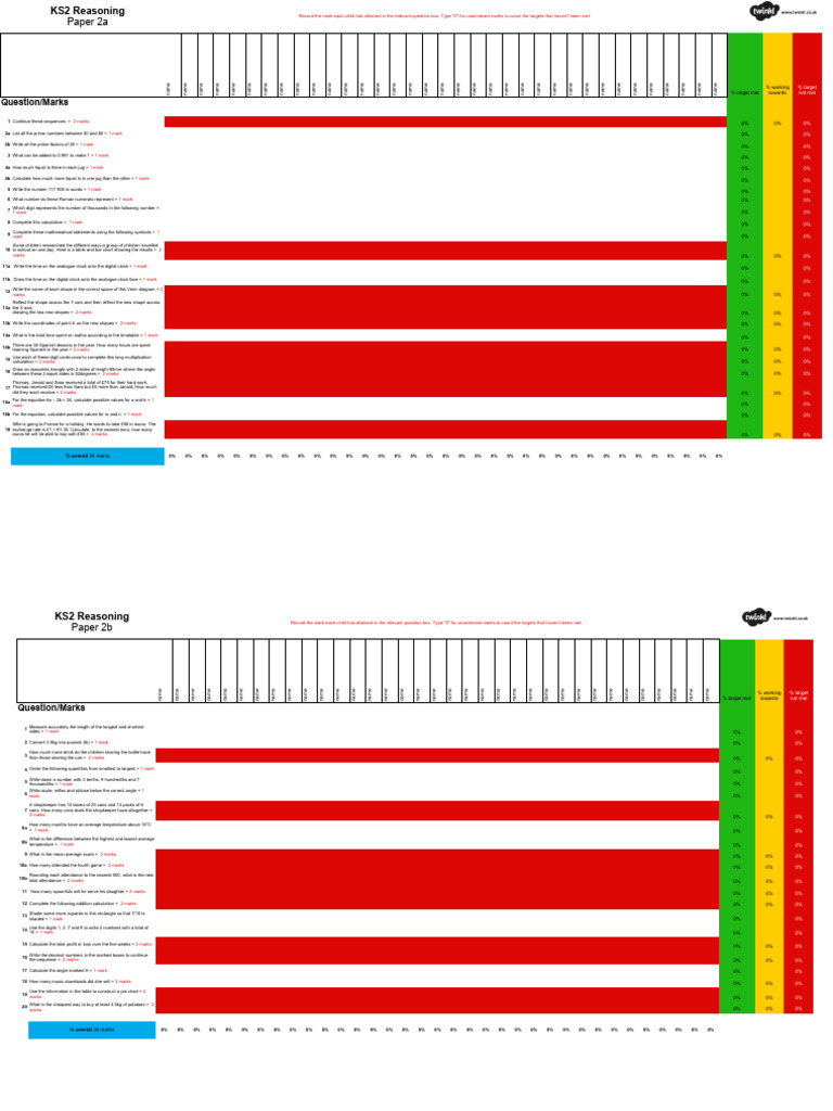 KS2 Reasoning Pack 2 Tests Assessment Spreadsheet | PDF | Numbers ...