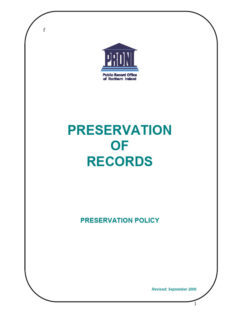 Public Record Office of Northern Ireland Preservation of Records ...