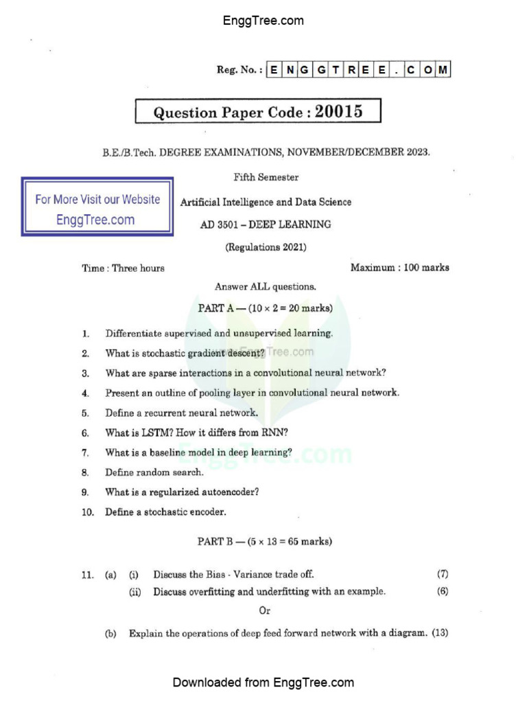 AD3501 Deep Learning Nov Dec 2023 Question Paper Download | PDF