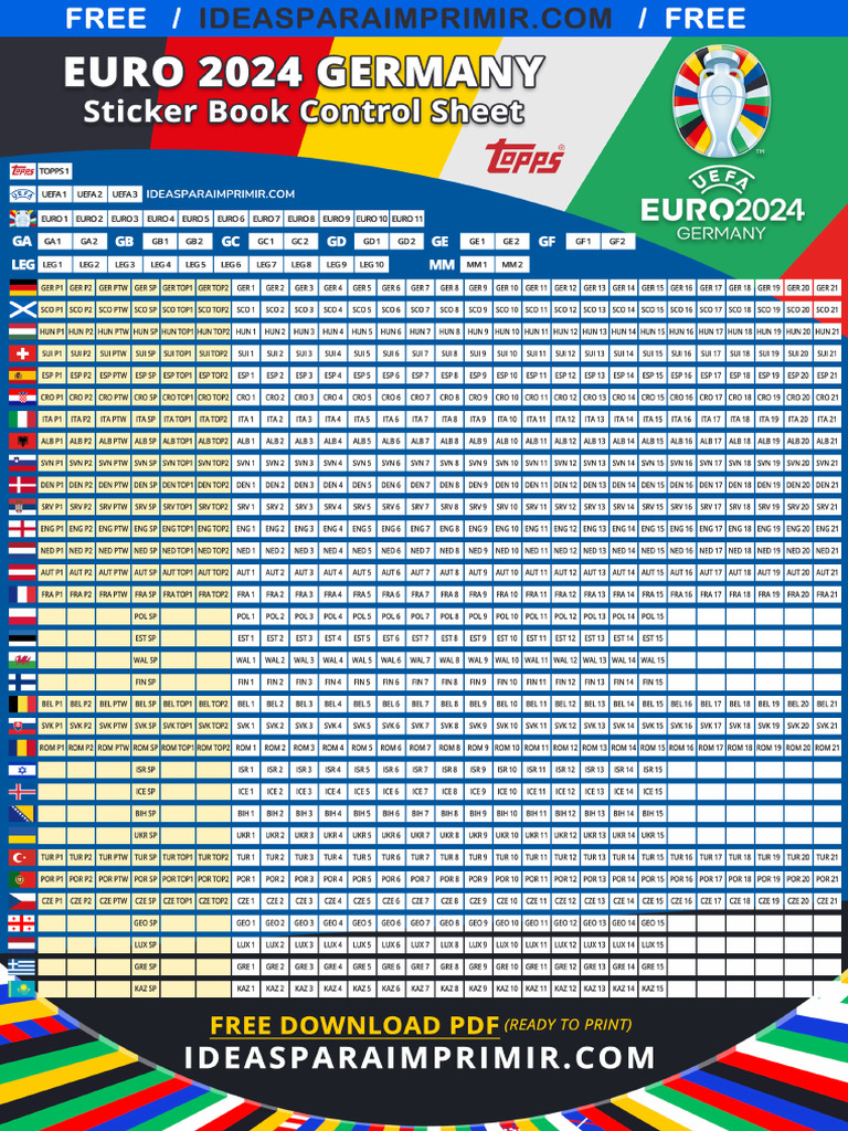 Euro 2024 Stickers Album Control Sheet Free Download PDF | PDF
