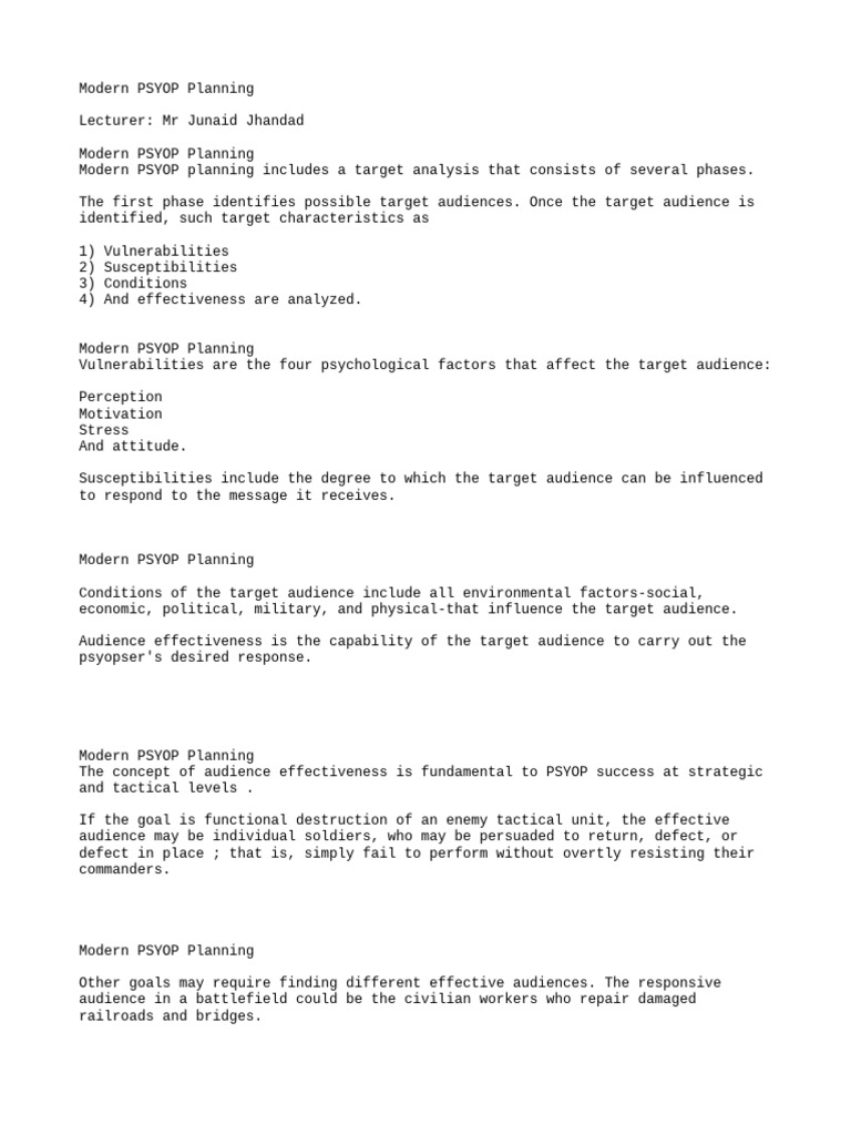 Week 3 Modern PSYOP Planning | PDF | Military Strategy | Propaganda