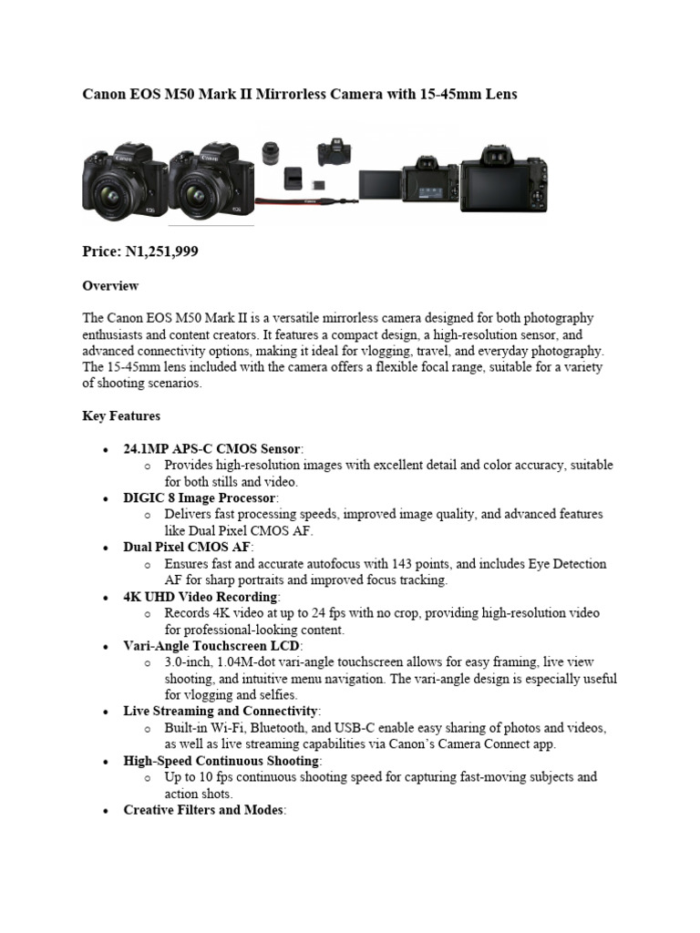Canon EOS M50 Mark II Mirrorless Camera With 15-45mm Lens | PDF ...