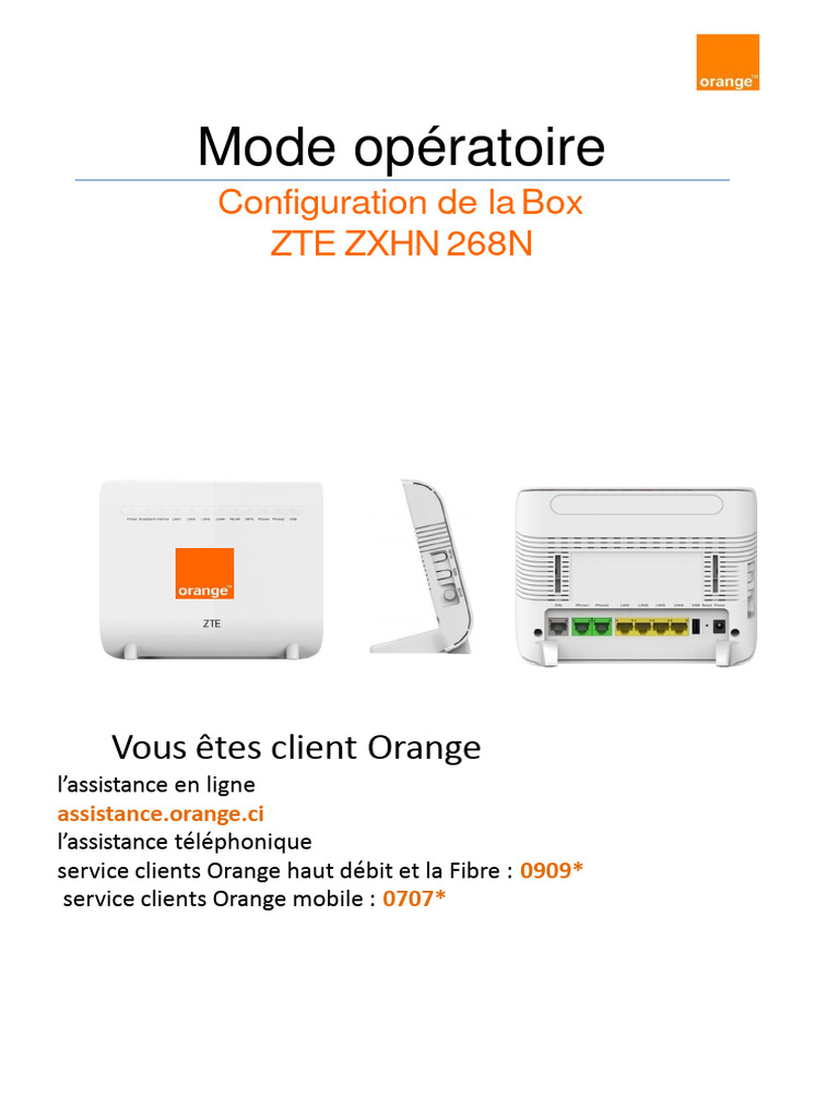 Configuration Box ZTE H268N Orange | PDF | séance d'initiation au ...