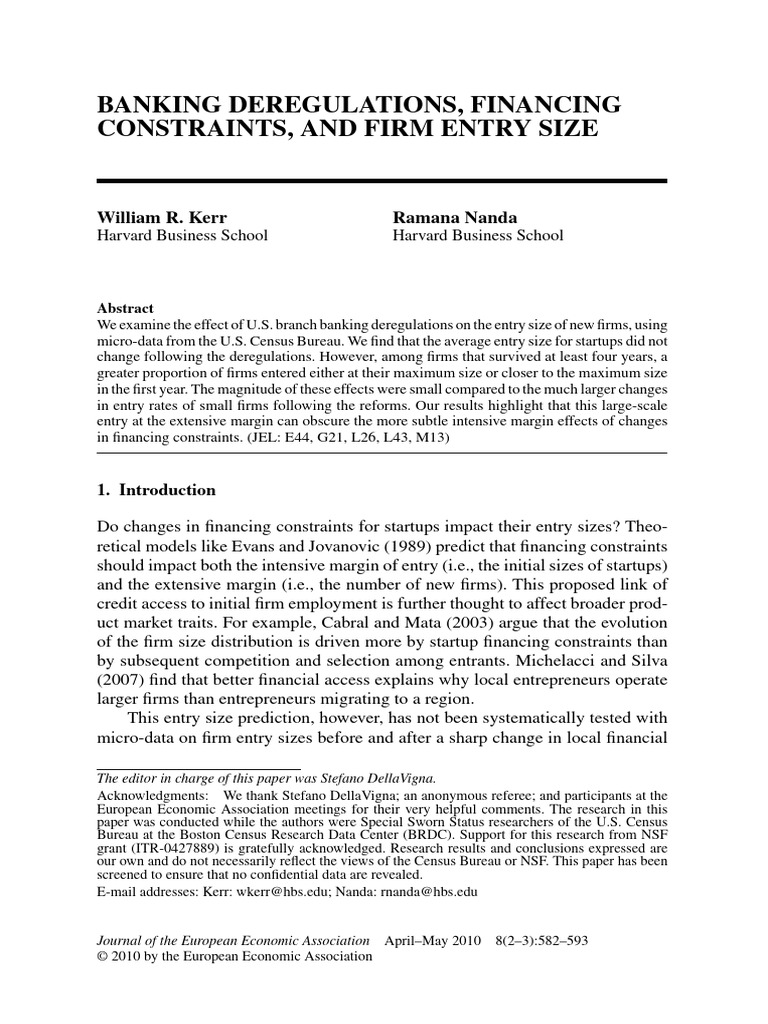 Impact of Banking Deregulations on Startup Size | PDF | Regression ...