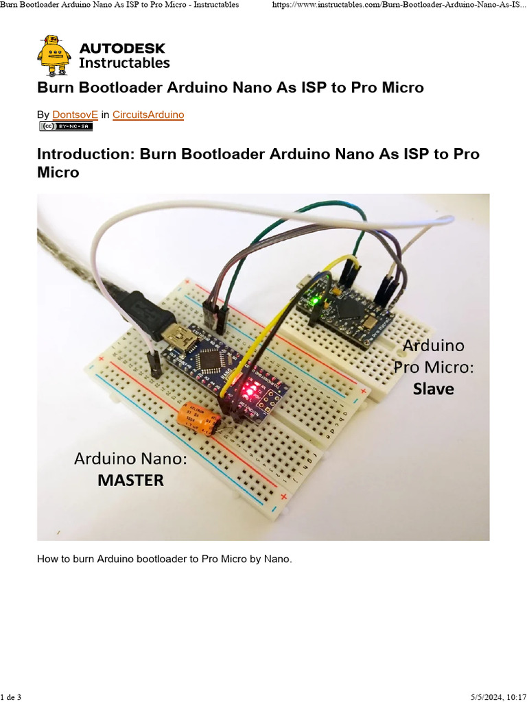 Burn Bootloader Arduino Nano As ISP To Pro Micro - Instructables | PDF