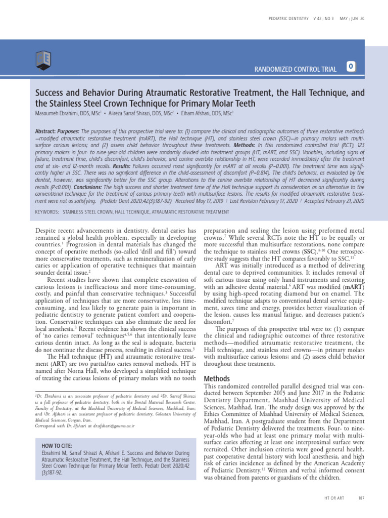 Success and Behavior During Atraumatic Restorative Treatment, The Hall ...