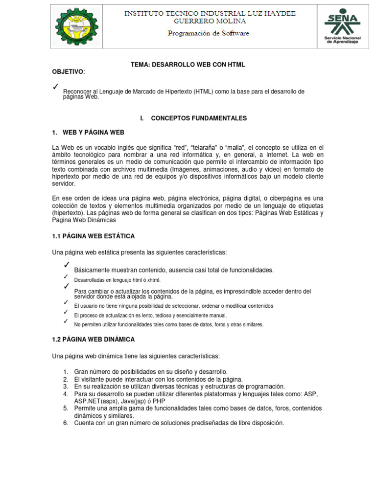 Guia 1 - Desarrollo Web (HTML) | PDF | HTML | Red mundial