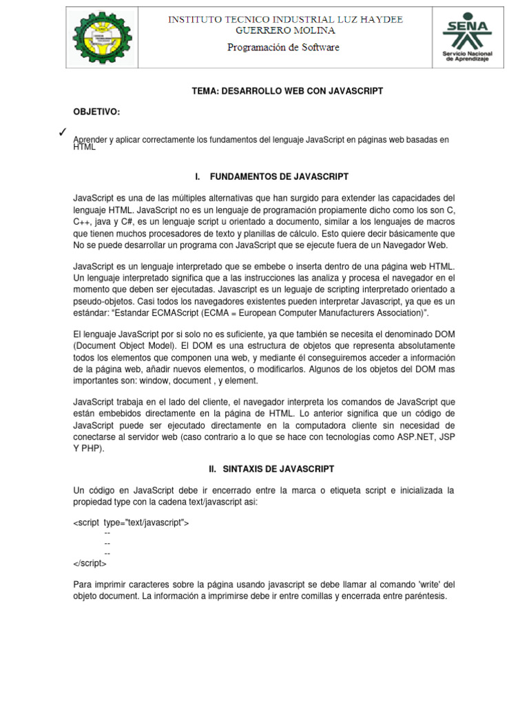 Guia 3 - Desarrollo Web (Javascript) | PDF | Script Java | Modelo de ... Guia 3 - Desarrollo Web (Javascript) | PDF | Script Java | Modelo de ...