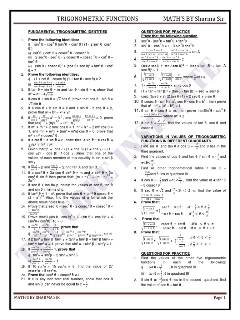 Trigonometric Functions | PDF | Trigonometric Functions | Mathematics