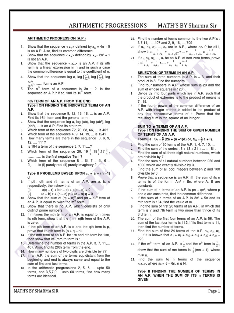 Arithmetic Progressions | PDF | Sequence | Mean