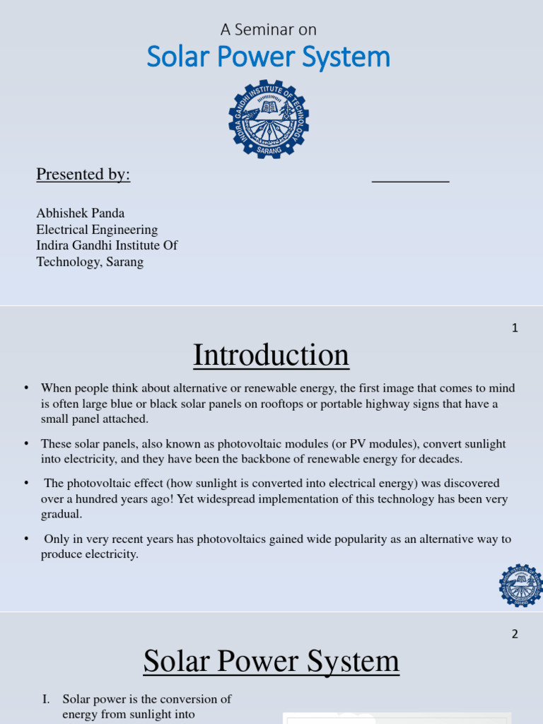 Solar Power System Seminar (1) | PDF | Photovoltaic System | Solar Power