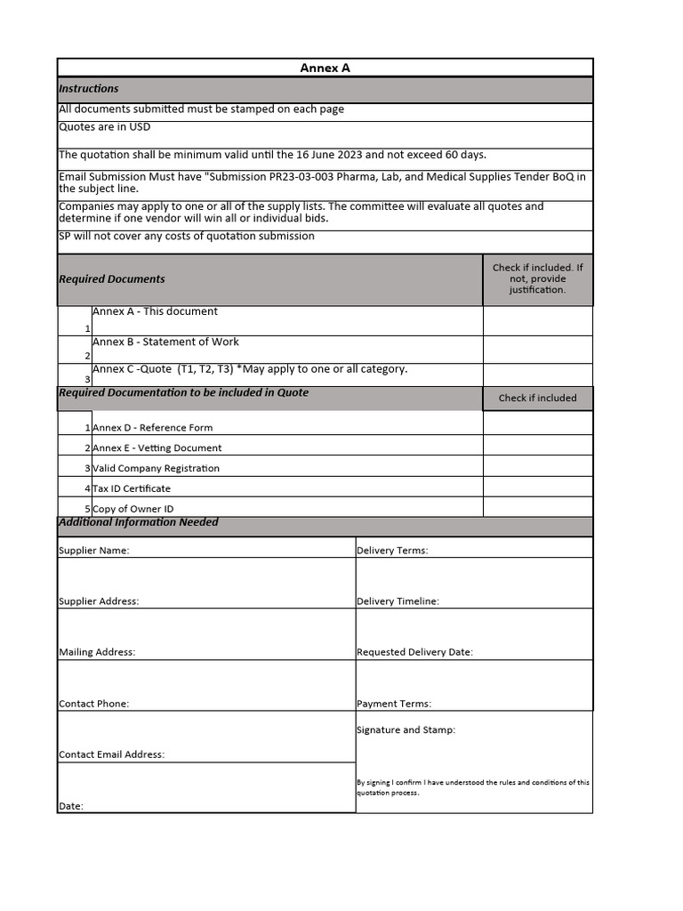 Annex A - Required Documentation | PDF