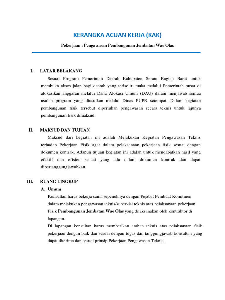 KAK Pengawasan Jembatan Olas | PDF